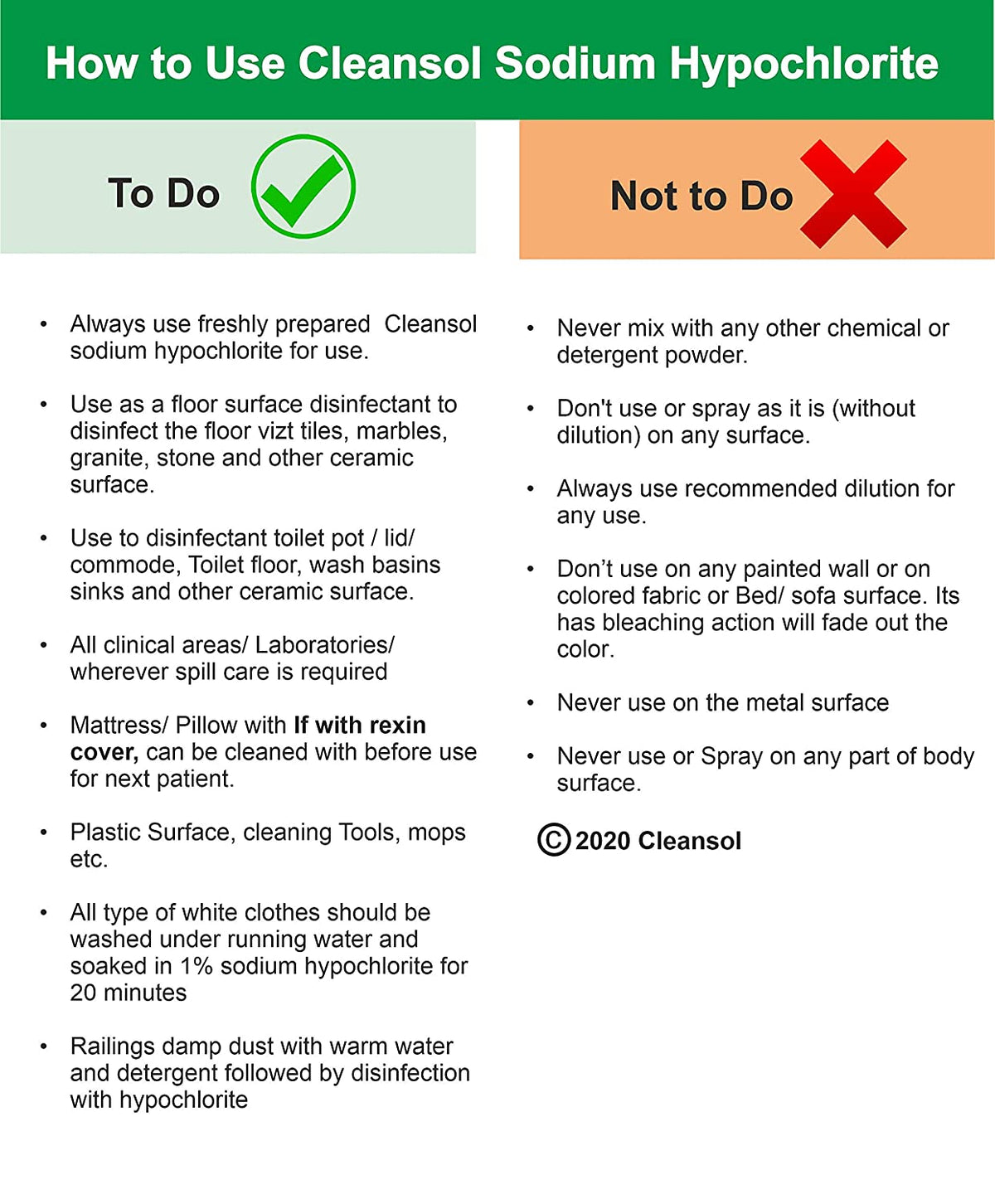 Cleansol Sodium Hypochlorite 5 % - Multipurpose Disinfectant Liquid